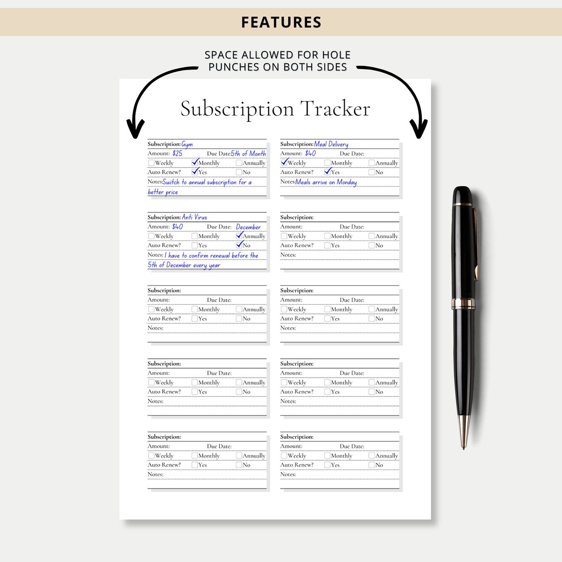 Subscription Tracker Printable & Fillable, Monthly Subscription ...