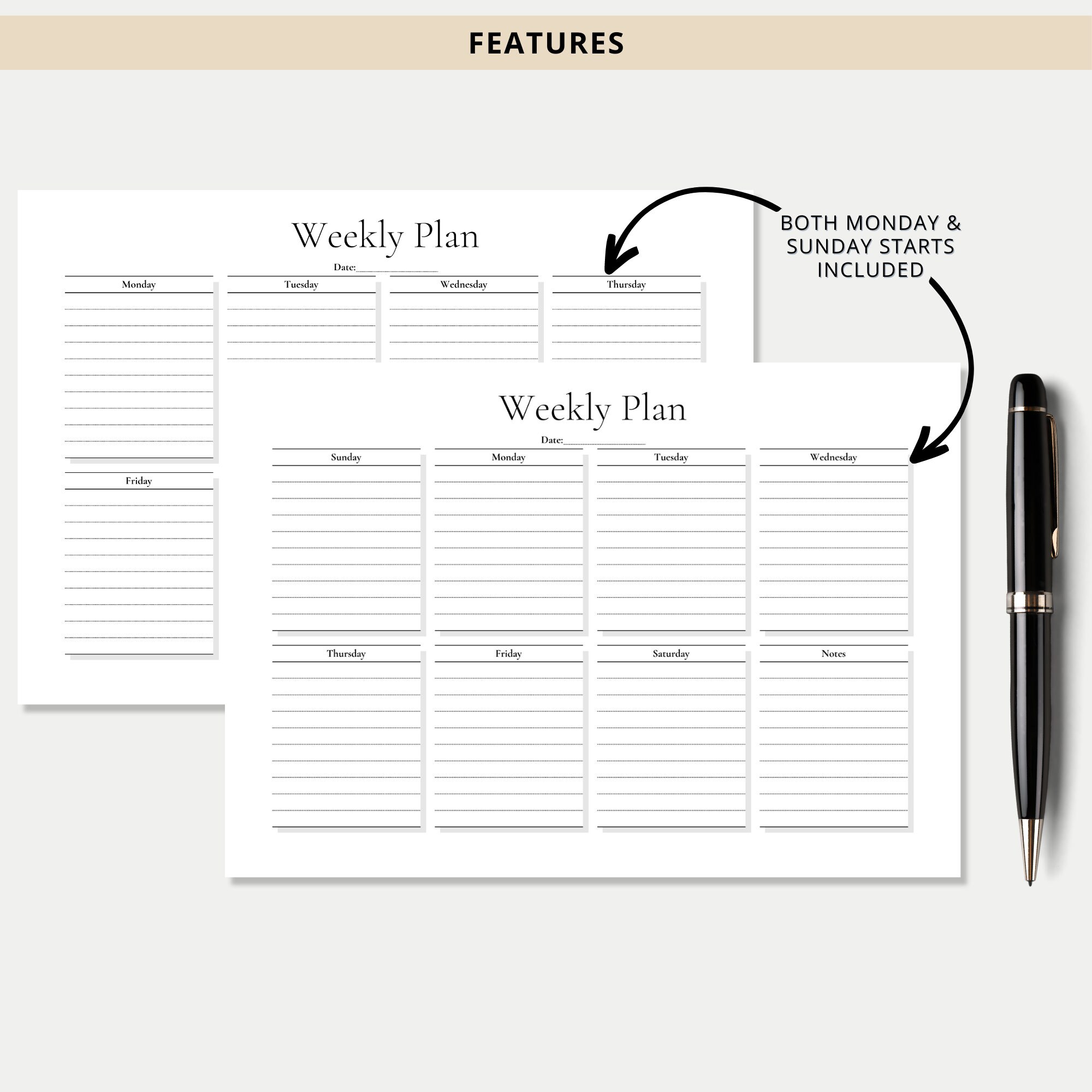 Weekly Planner Landscape Printable & Fillable, Week at a Glance, Weekly ...