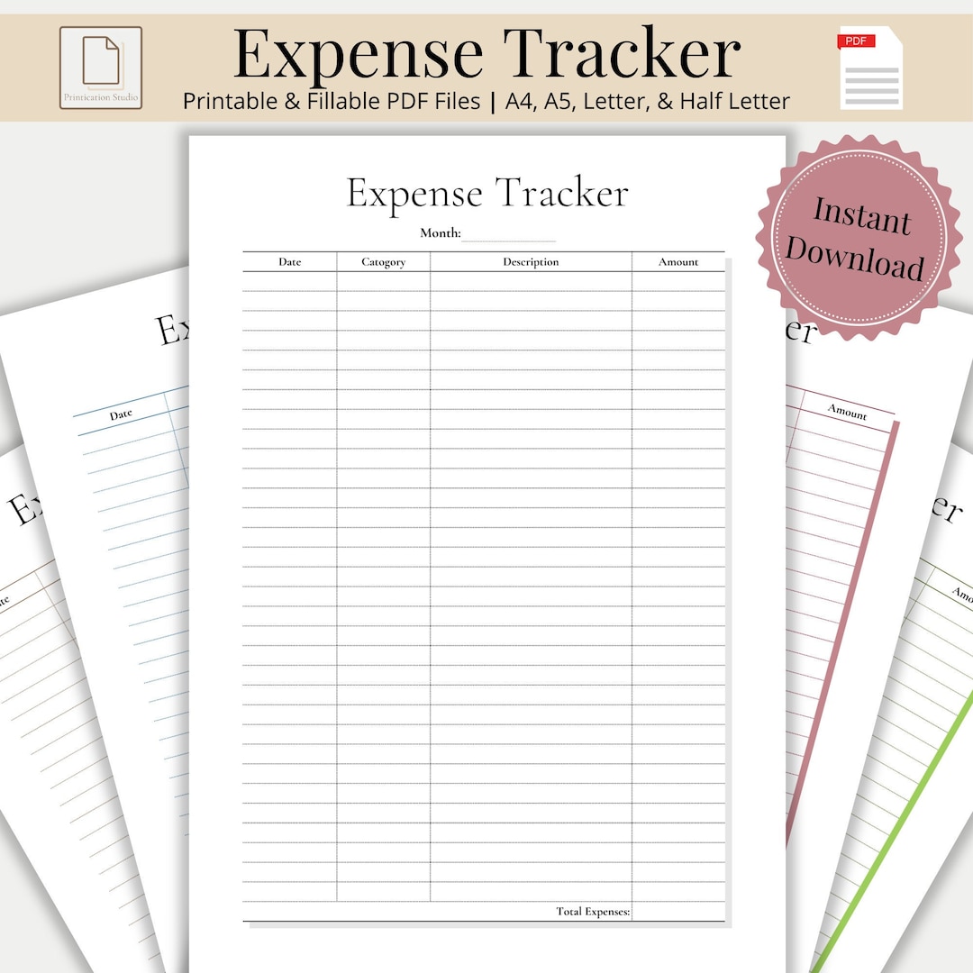 Expense Tracker Printable & Fillable Business Expense Log, Expense ...