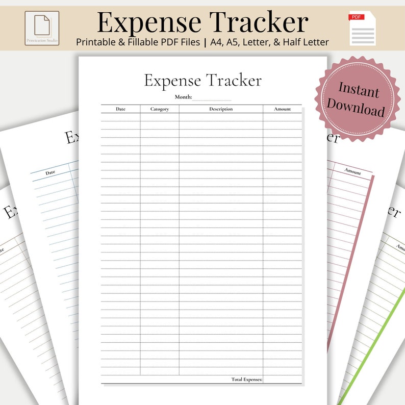 Expense Tracker Printable & Fillable Business Expense Log, Expense ...
