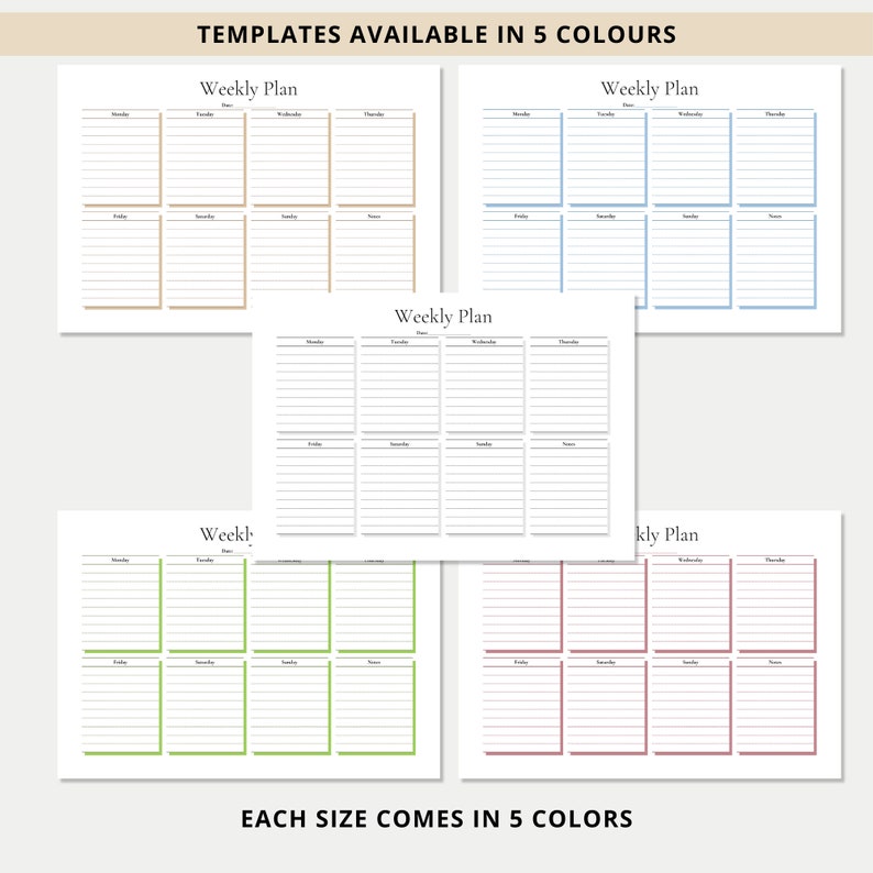 Weekly Planner Landscape Printable & Fillable, Week at a Glance, Weekly ...
