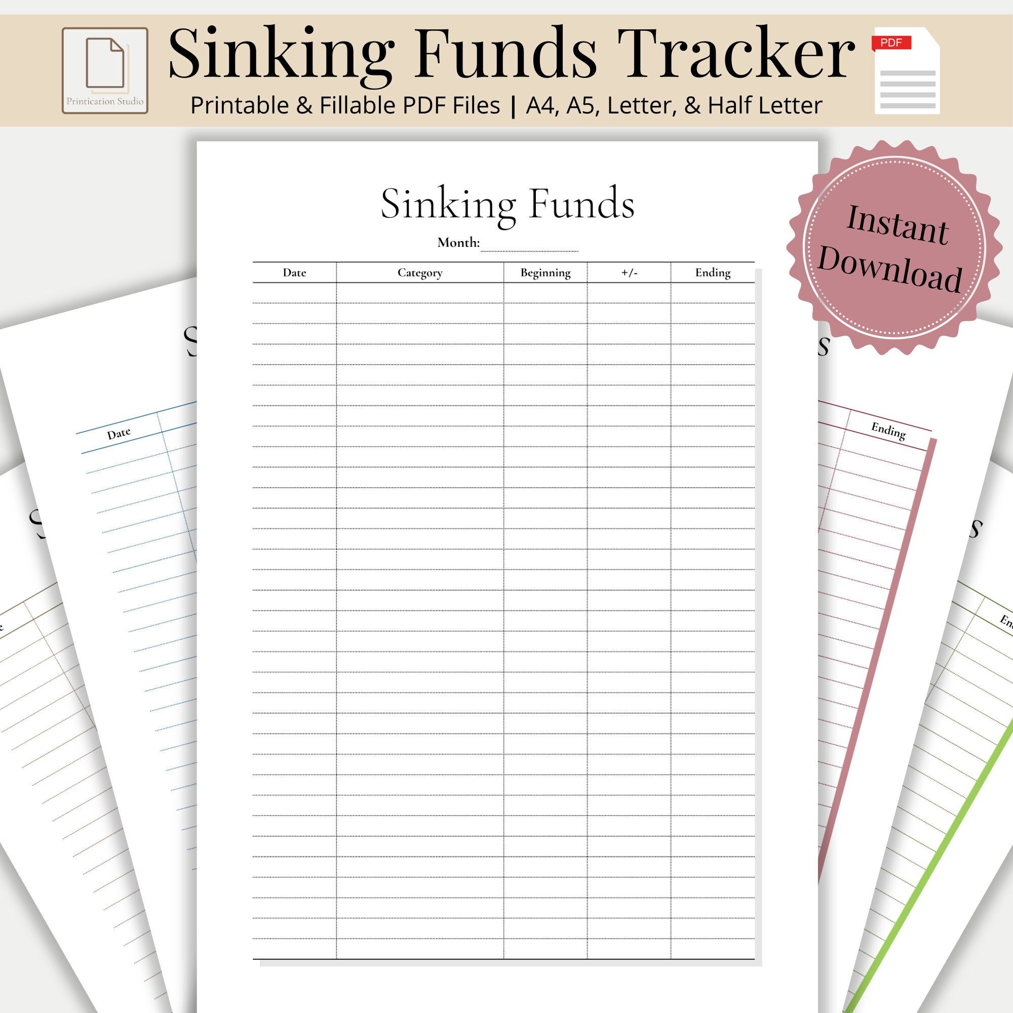 Sinking Funds Tracker Printable & Fillable, Monthly Sinking Funds Cheat ...