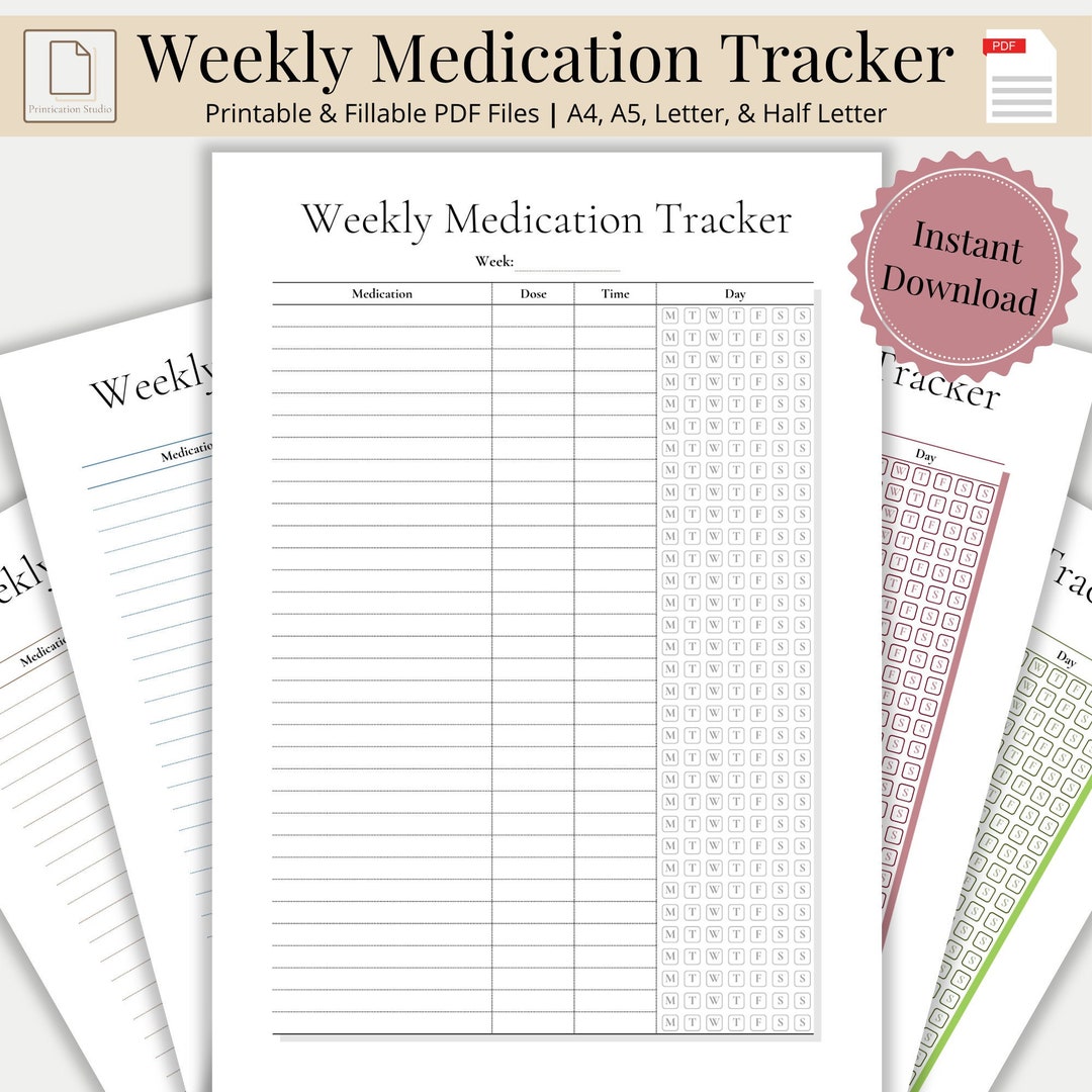 Weekly Medication Tracker Printable & Fillable, Medication Log, Daily ...
