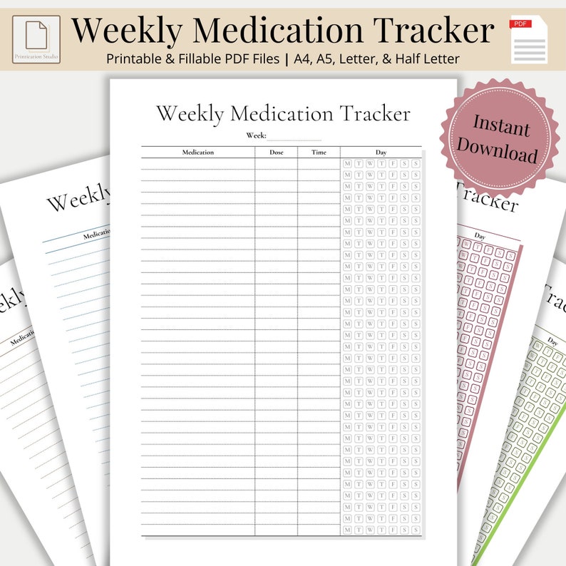 Weekly Medication Tracker Printable & Fillable, Medication Log, Daily ...