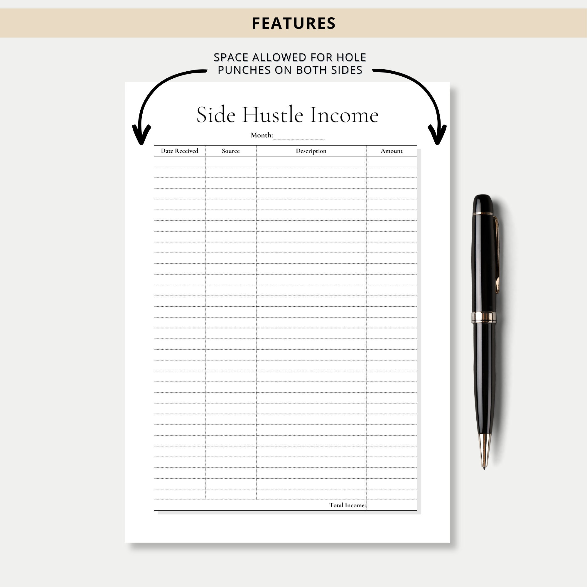 Side Hustle Income Tracker Printable & Fillable, Passive Income Side ...