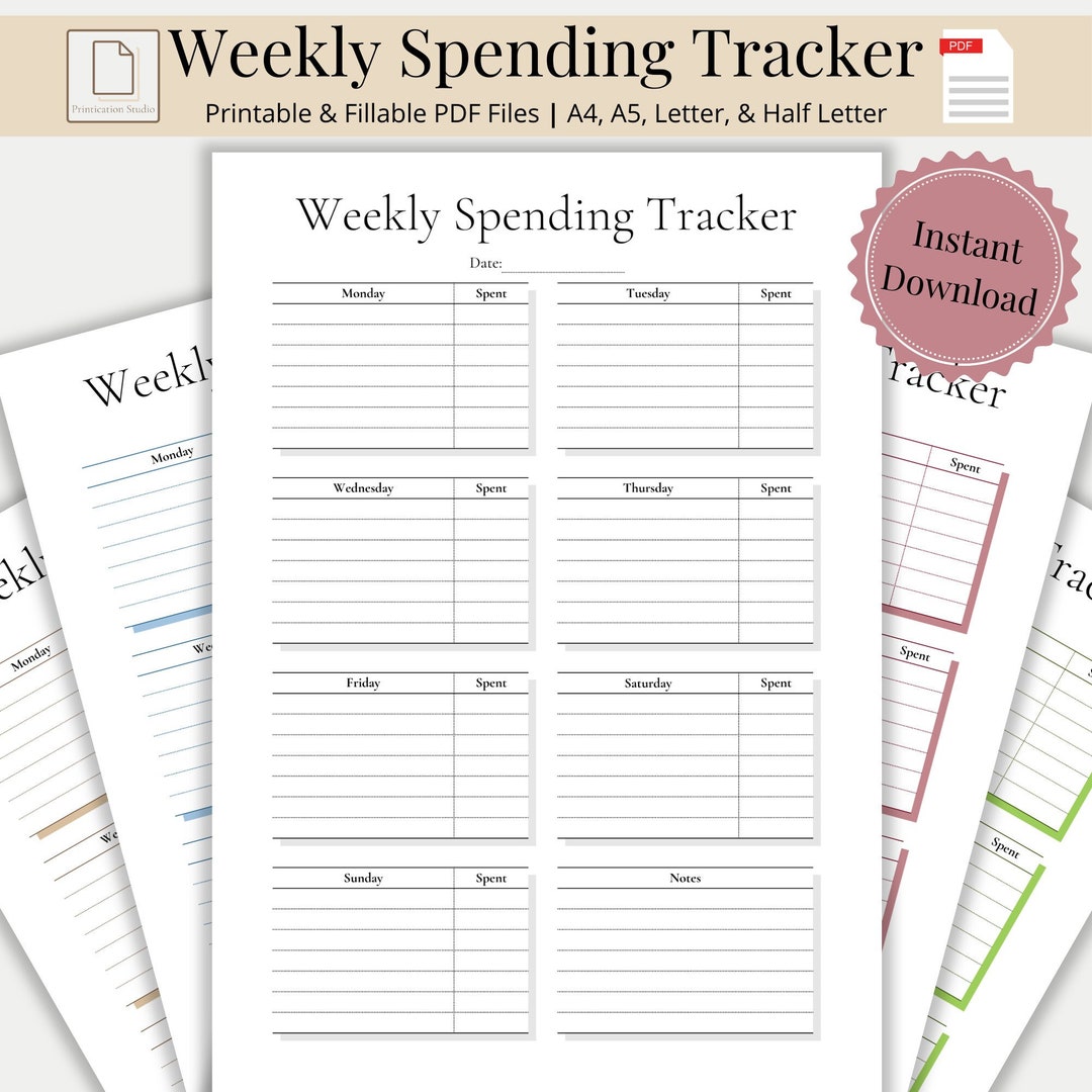 Weekly Spending Tracker Printable & Fillable, Expense Tracker, Daily ...