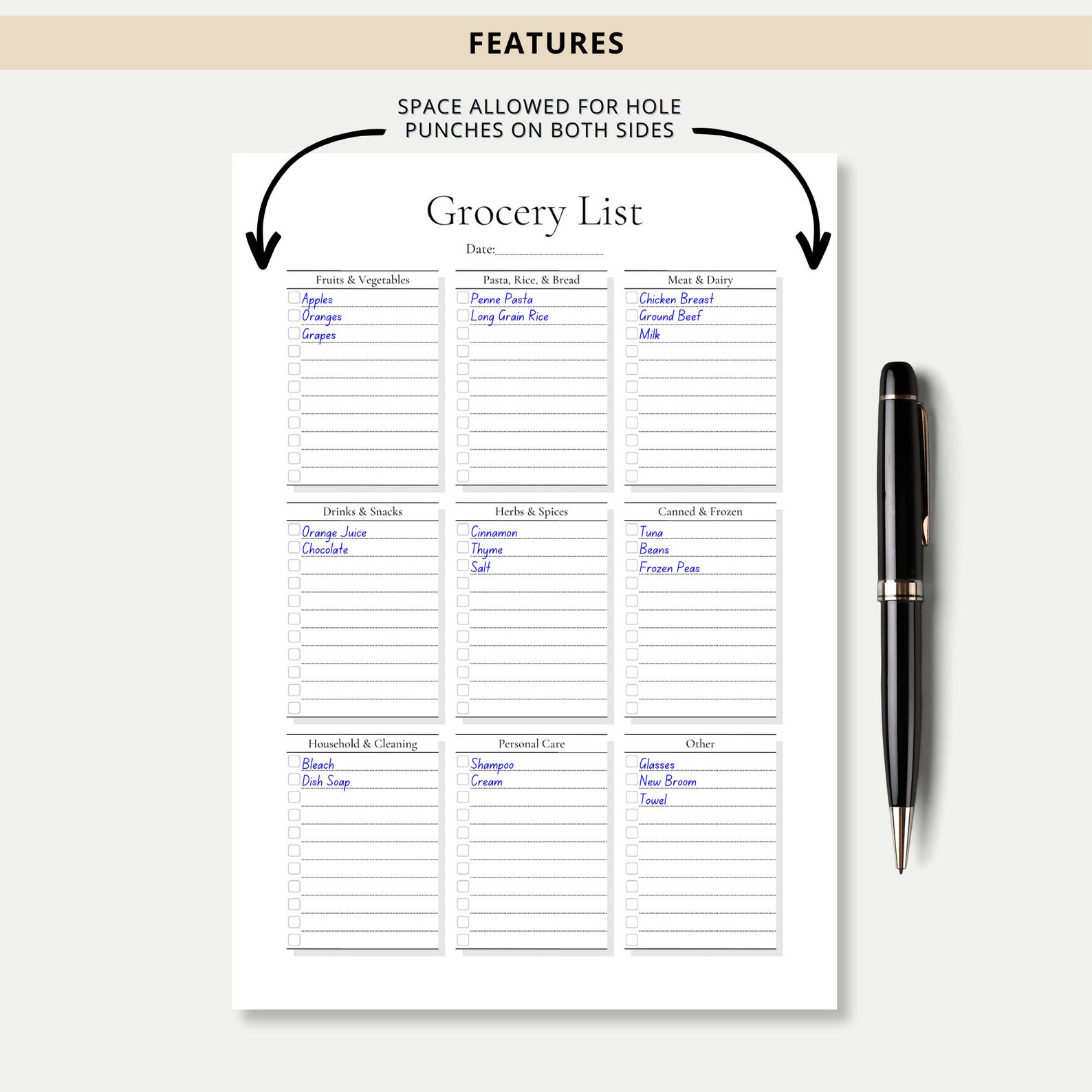 Grocery List Printable & Fillable Grocery List Template With - Etsy
