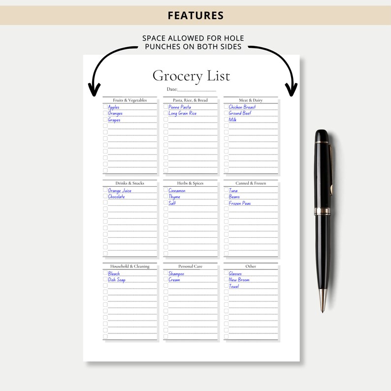 Grocery List Printable & Fillable Grocery List Template With - Etsy
