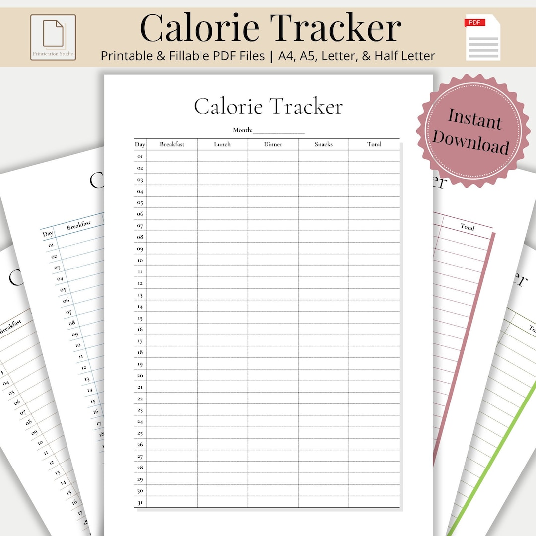 Daily Calorie Tracker Printable & Fillable, Calorie Counter Template ...