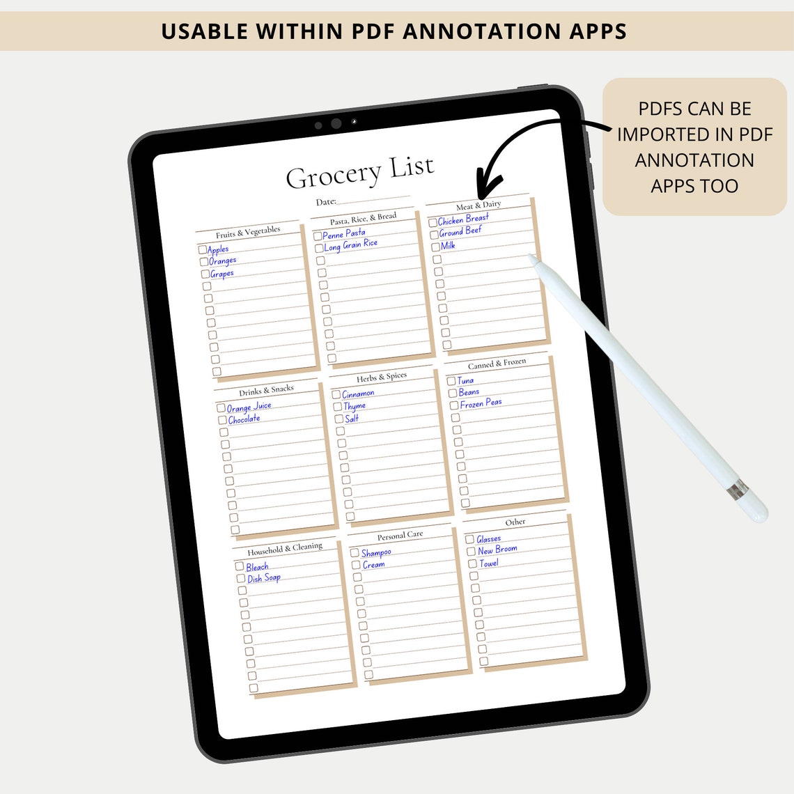 Grocery List Printable & Fillable, Grocery List Template With ...