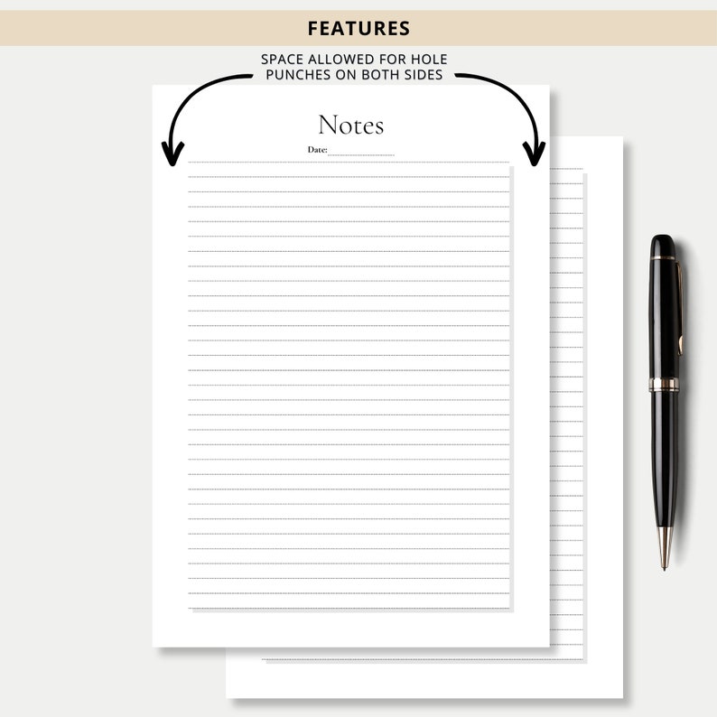 Lined Notes Page Printable Dated Note Taking Lined Pages - Etsy