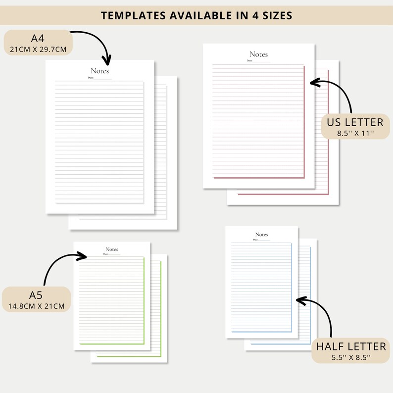 Lined Notes Page Printable Dated Note Taking Lined Pages - Etsy