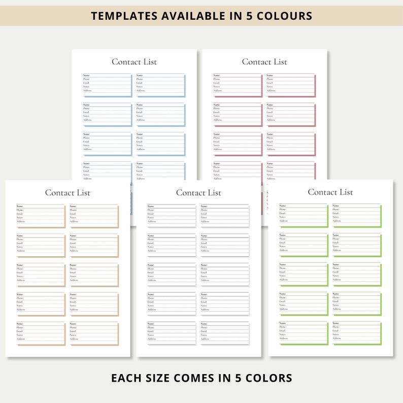 Contact List Printable & Fillable, Client and Customer Business ...