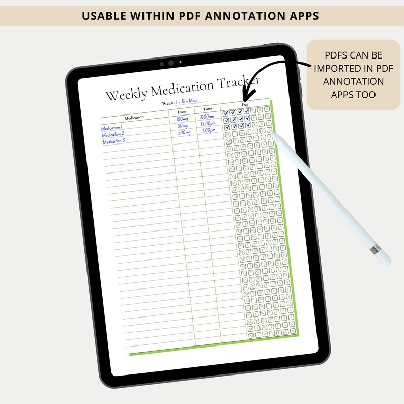 Weekly Medication Tracker Printable & Fillable, Medication Log, Daily ...