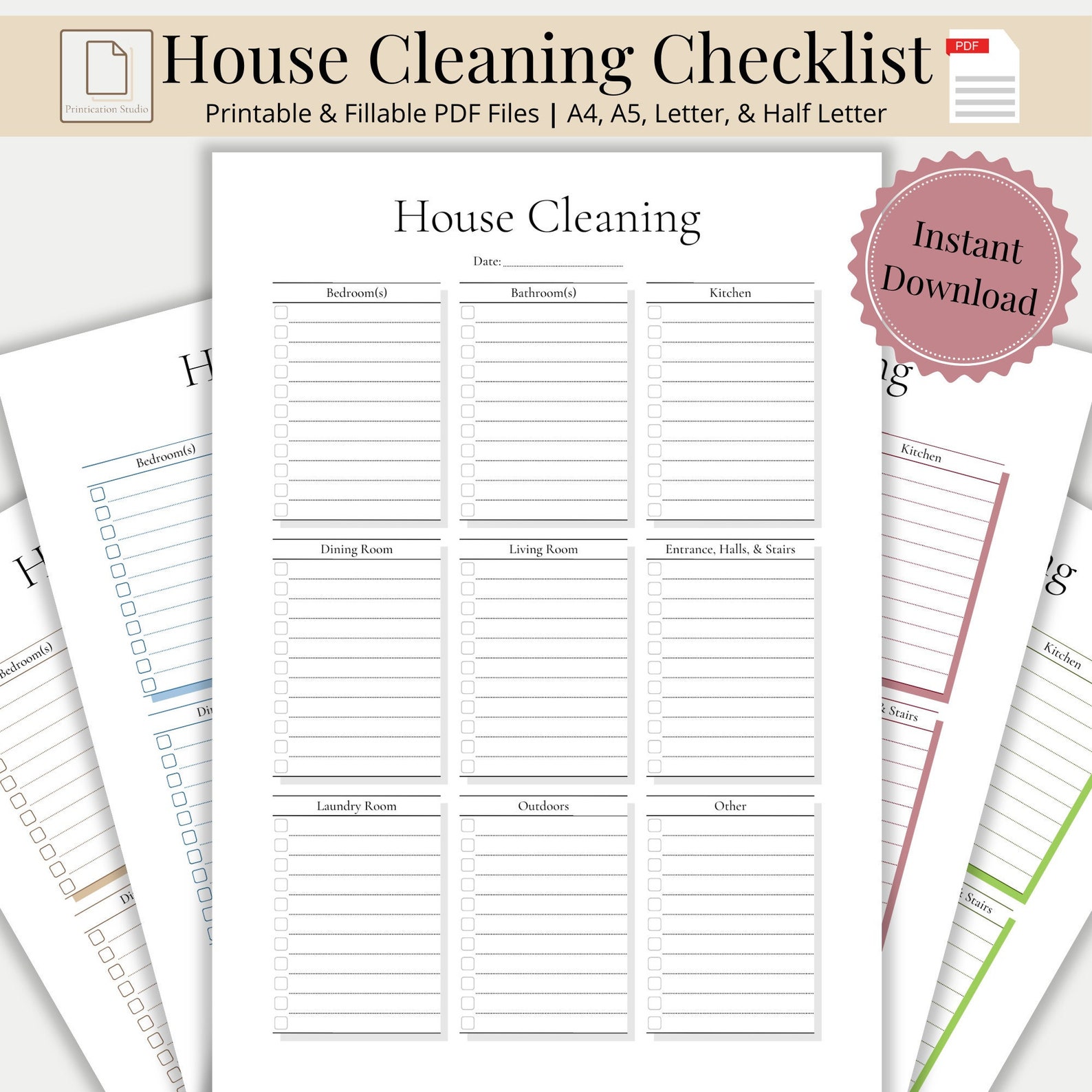 House Cleaning Checklist Printable & Fillable, Deep Cleaning Checklist ...