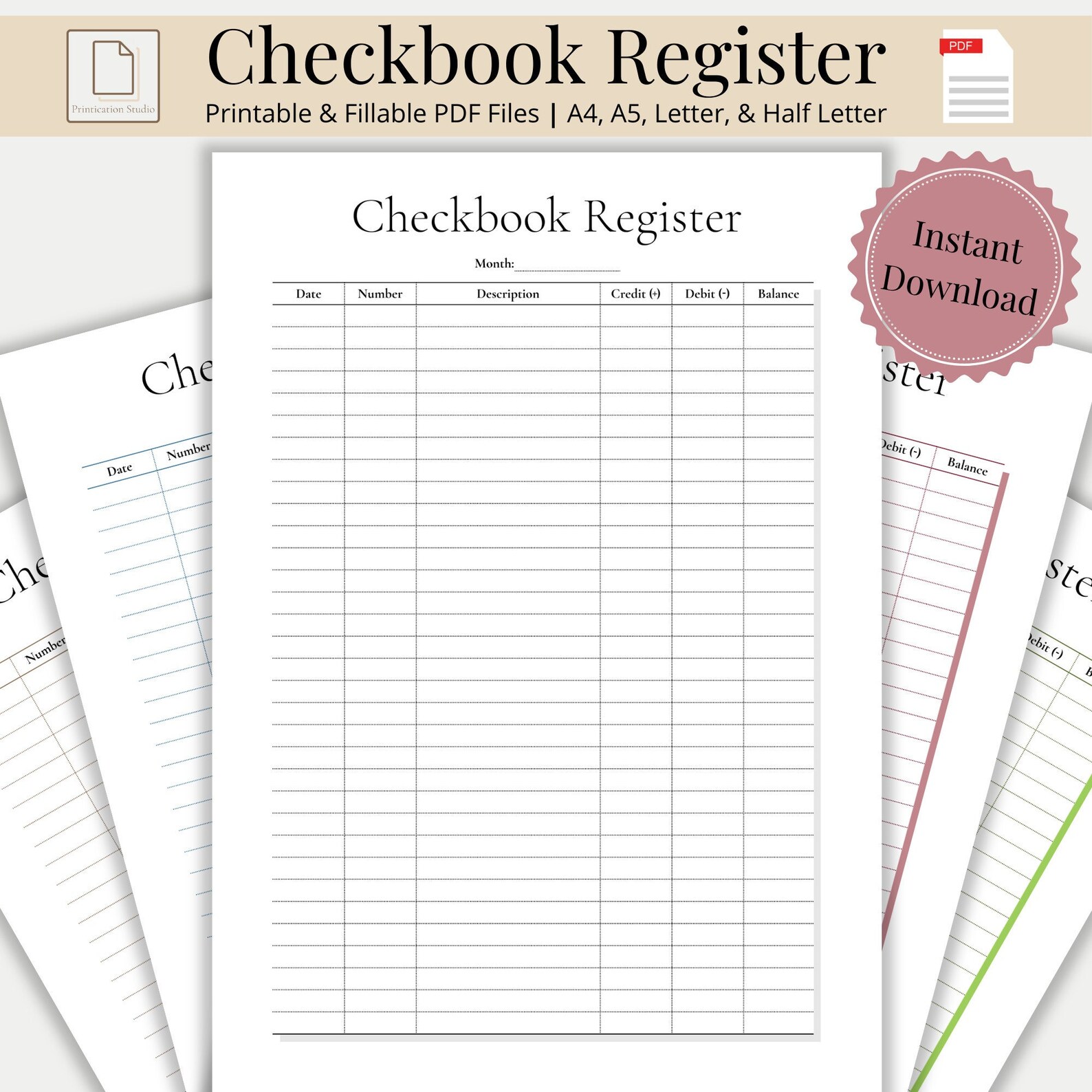 Checkbook Register Printable & Fillable, Check Book Register Template ...