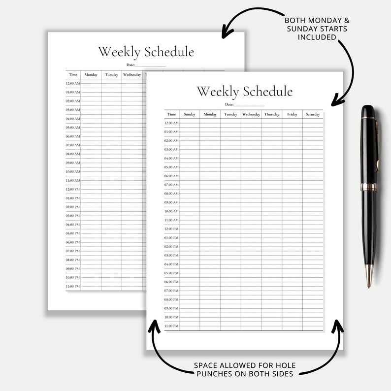 24 Hour Weekly Schedule, 24 Hour Daily Planner Printable & Fillable ...