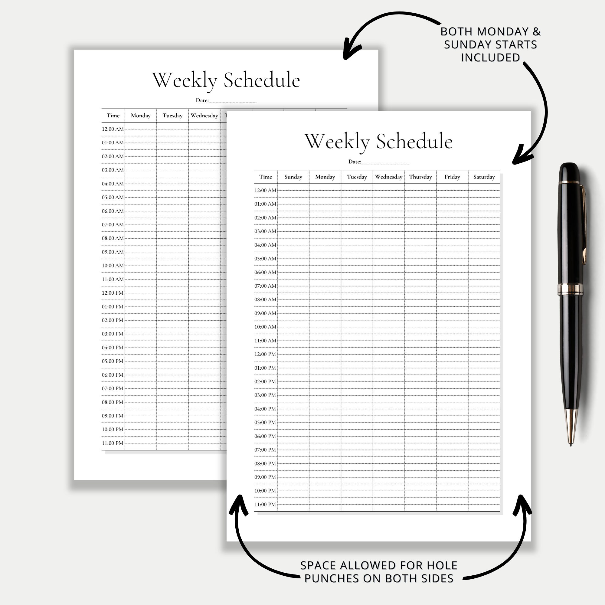 24 Hour Weekly Schedule, 24 Hour Daily Planner Printable & Fillable ...