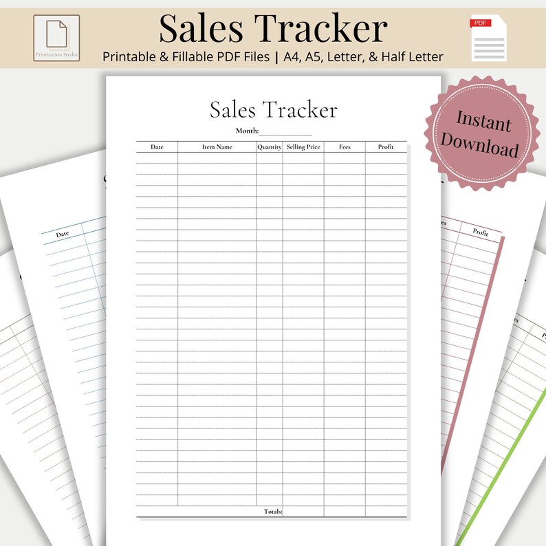 Sales Tracker Printable & Fillable, Small Business Sales Template ...