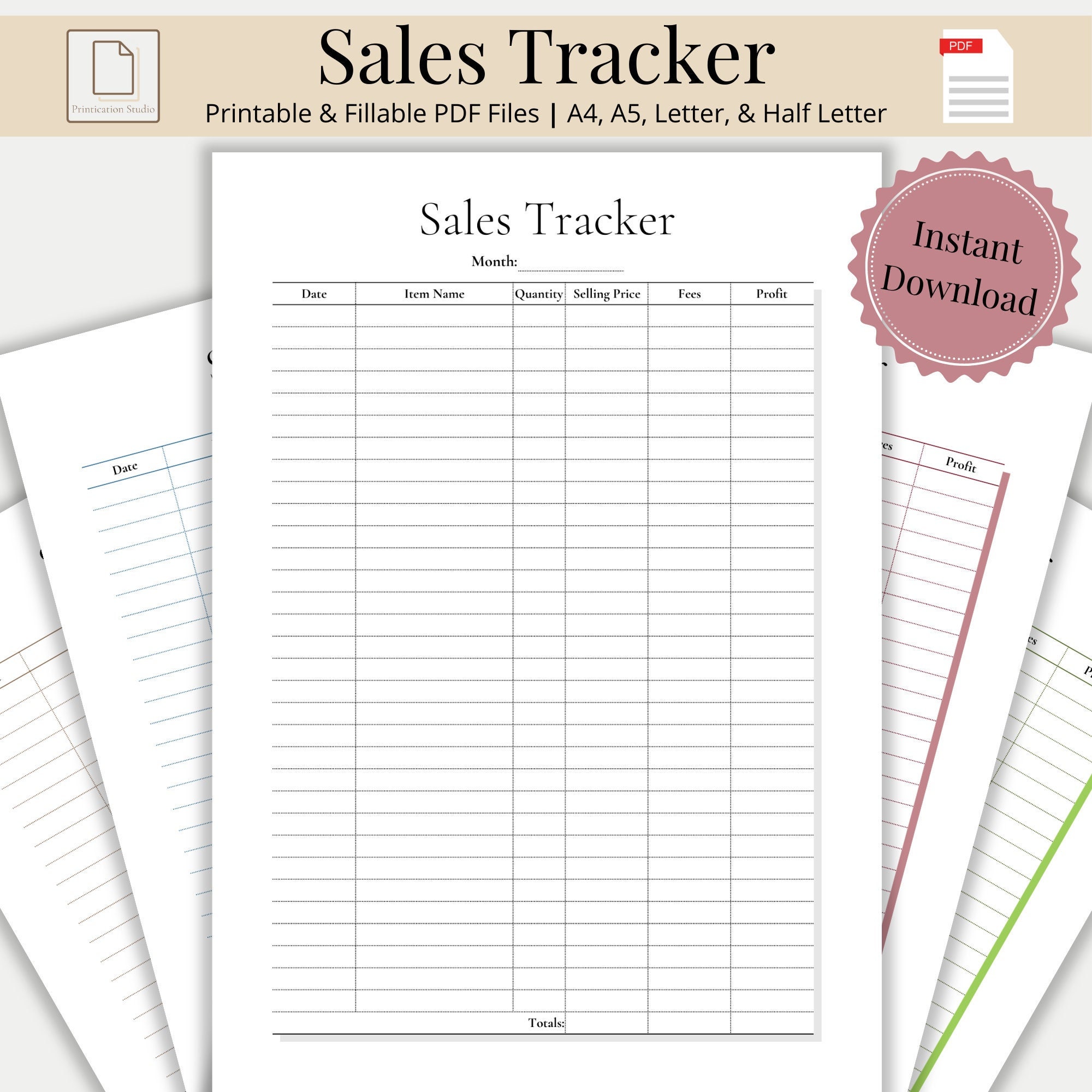 Sales Tracker Printable & Fillable, Small Business Sales Template ...