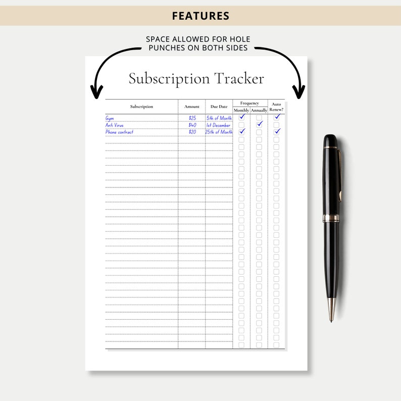 Subscription Tracker Printable & Fillable, Monthly Subscription ...