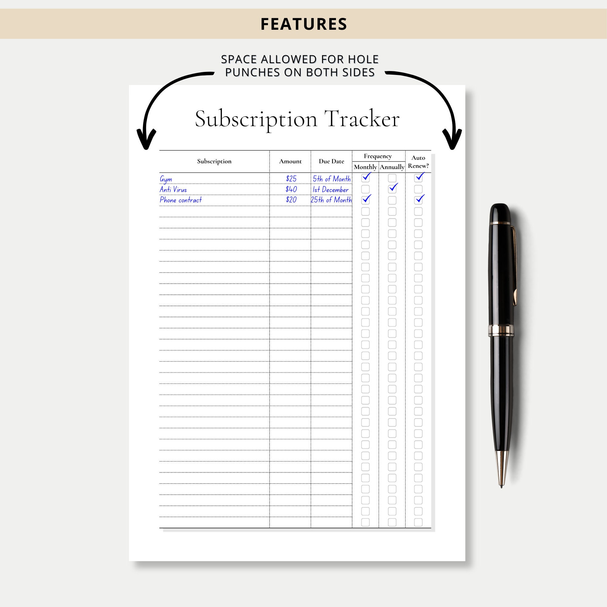Subscription Tracker Printable & Fillable, Monthly Subscription ...