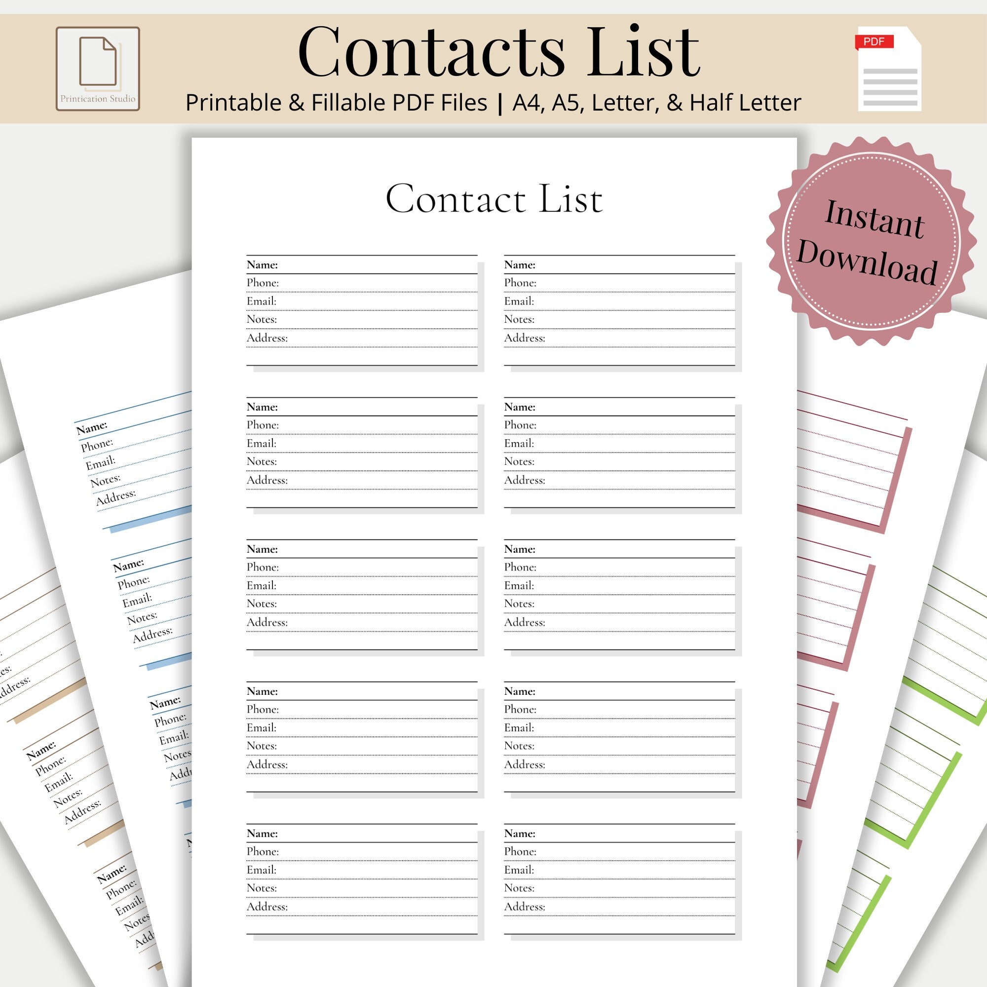 Contact List Printable & Fillable, Client and Customer Business ...