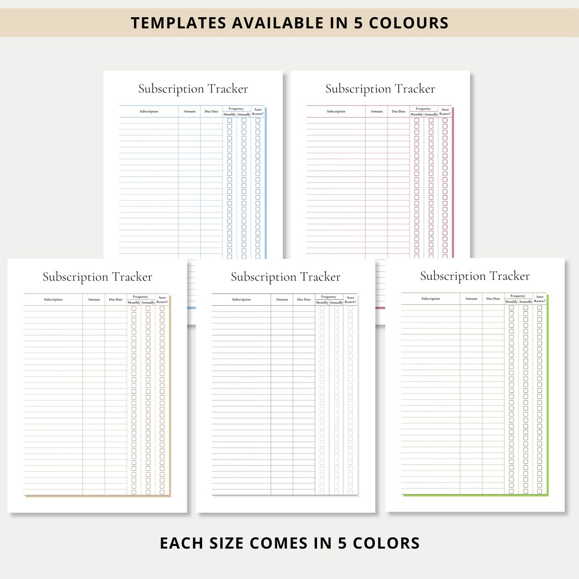 Subscription Tracker Printable & Fillable, Monthly Subscription ...