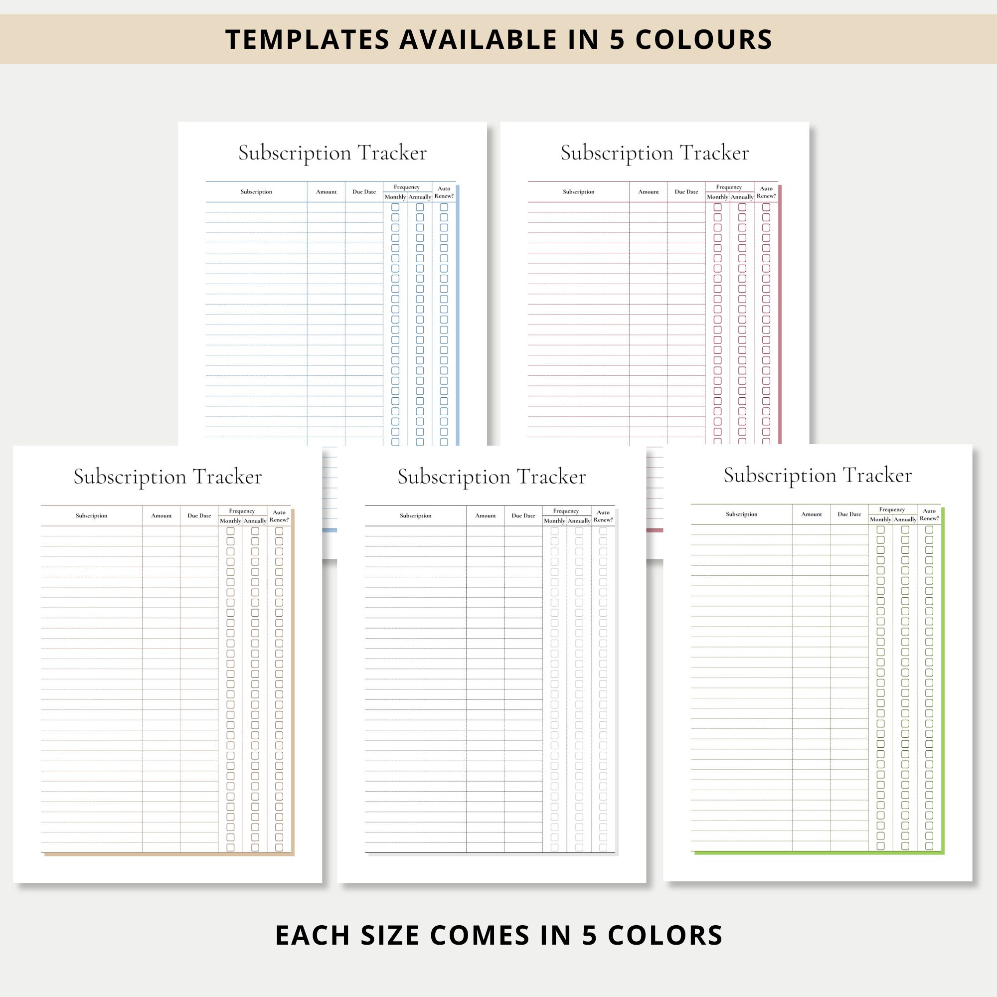 Subscription Tracker Printable & Fillable, Monthly Subscription ...