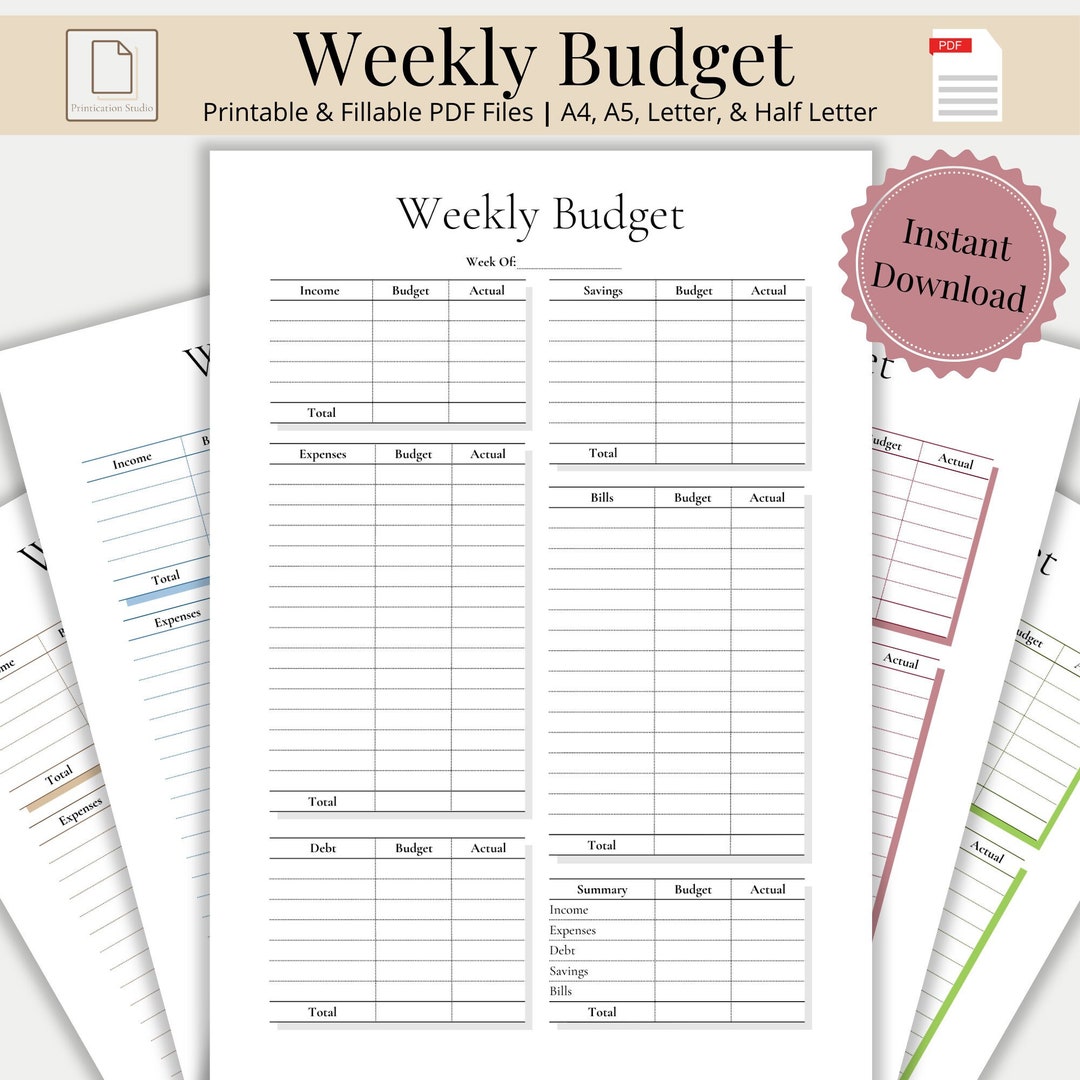Weekly Budget Planner Printable & Fillable, Paycheck Budget Weekly ...