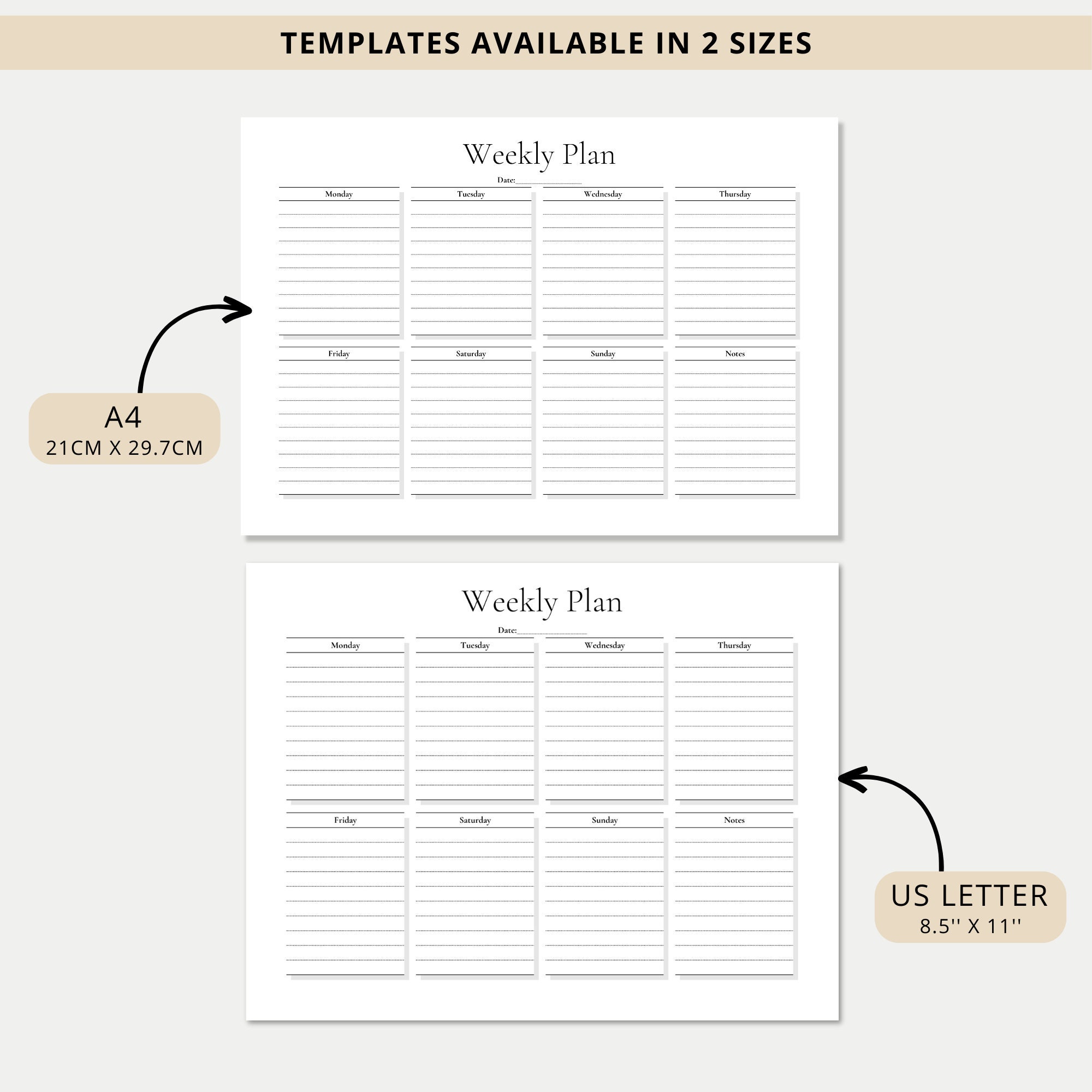Weekly Planner Landscape Printable & Fillable, Week at a Glance, Weekly ...