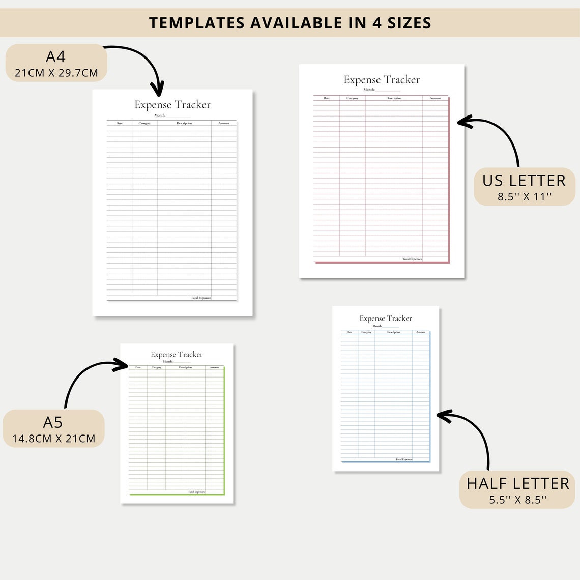 Expense Tracker Printable & Fillable Business Expense Log, Expense ...