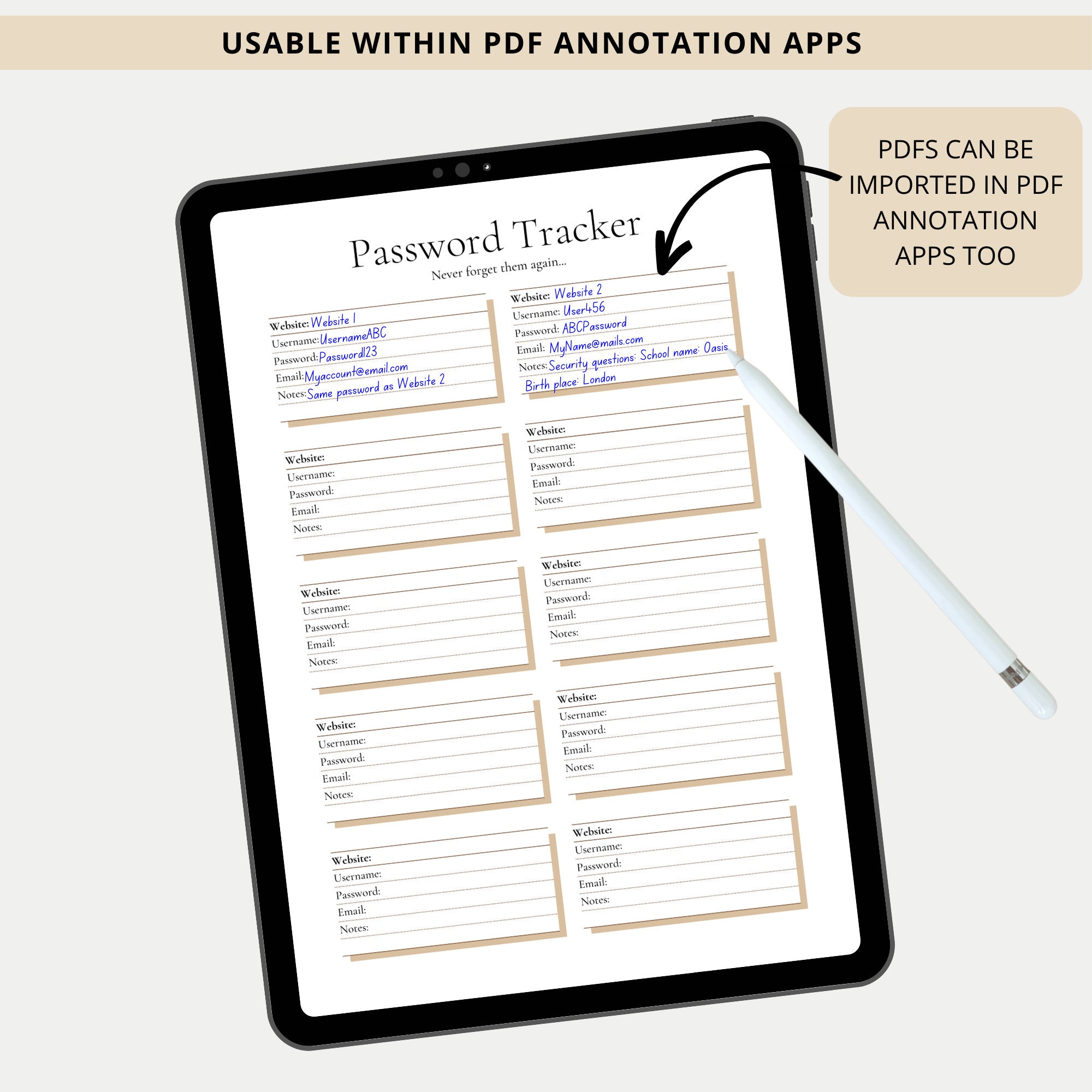 Password Tracker Printable, Fillable Password Journal, Username and ...