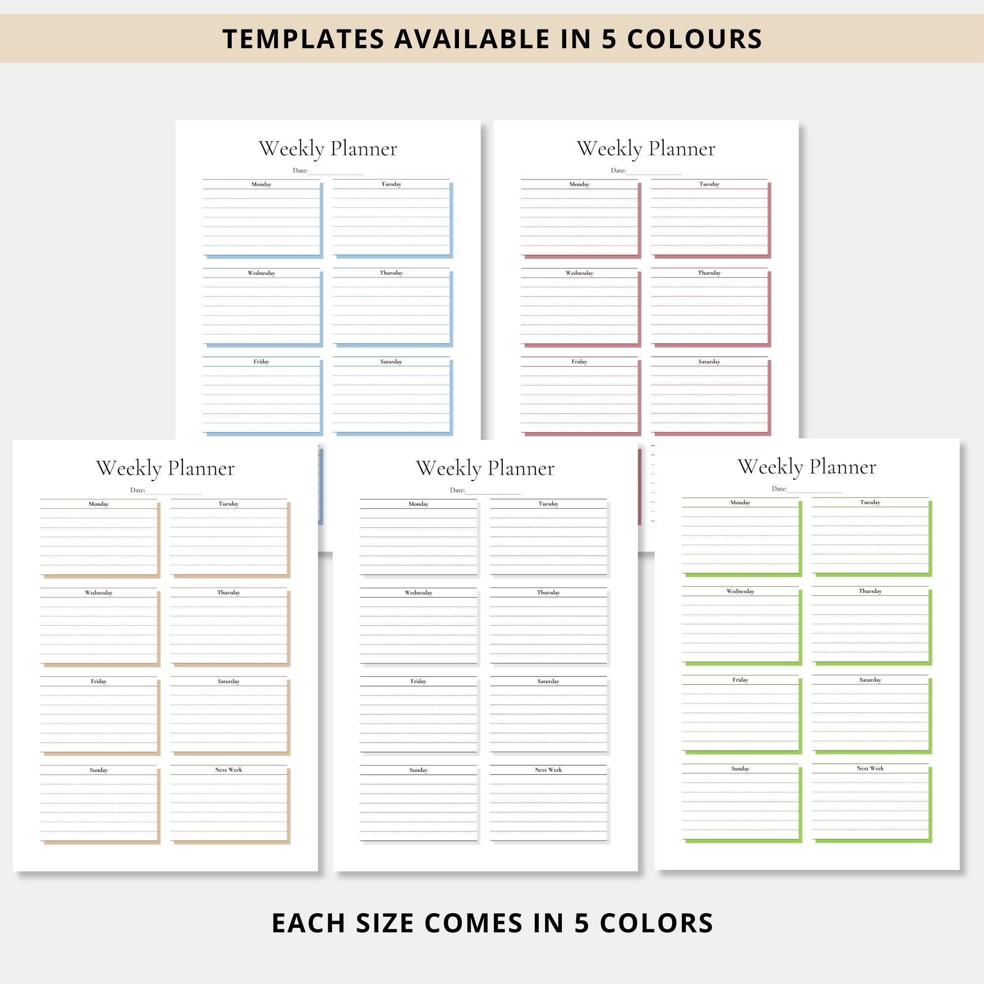 Weekly Planner Printable & Fillable, Weekly Agenda, Weekly Overview ...