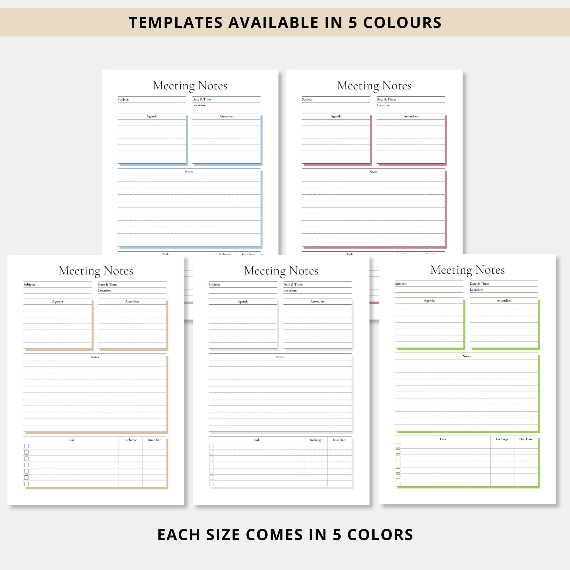 Meeting Notes Template Printable, Fillable, Editable, Meeting Minutes ...