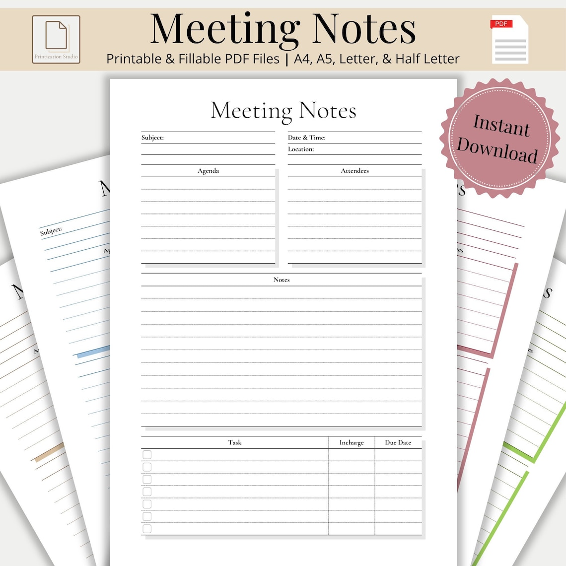 Meeting Notes Template Printable, Fillable, Editable, Meeting Minutes ...