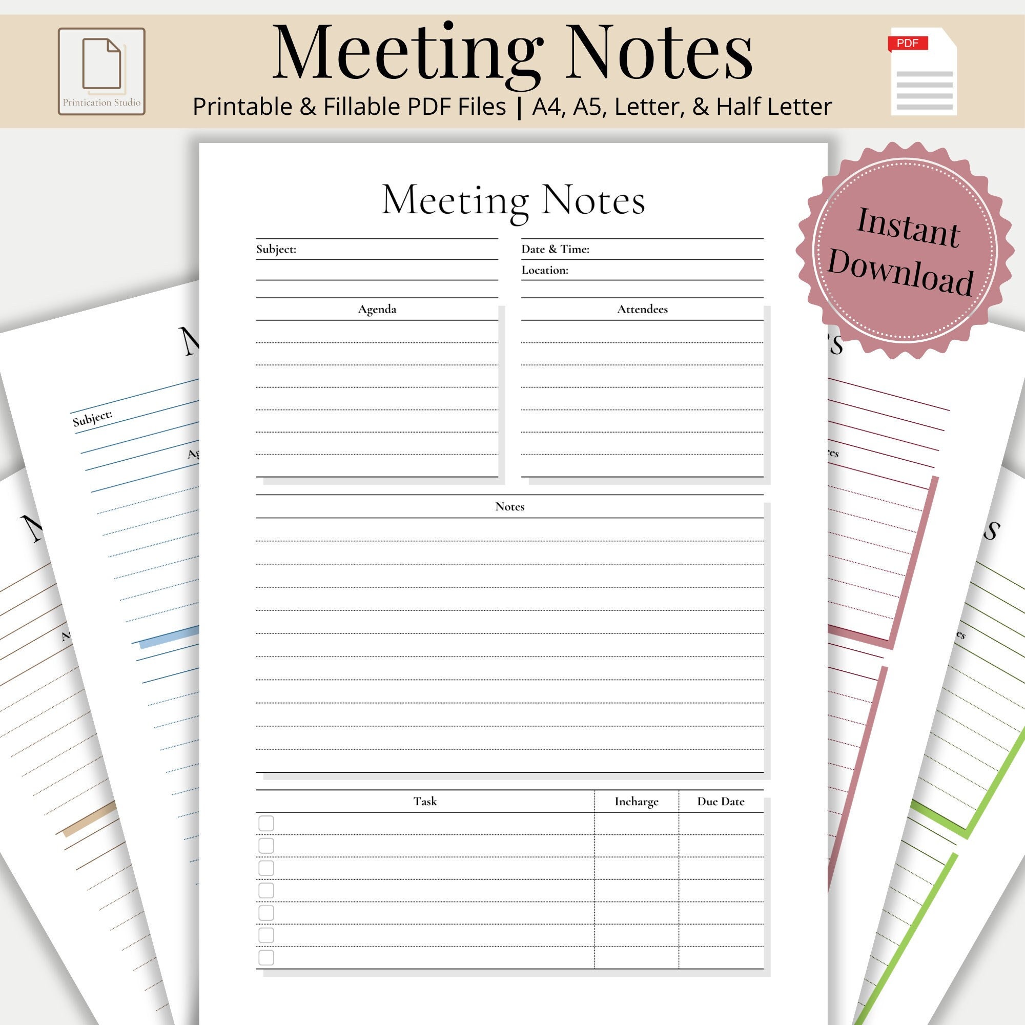 Meeting Notes Template Printable, Fillable, Editable, Meeting Minutes ...