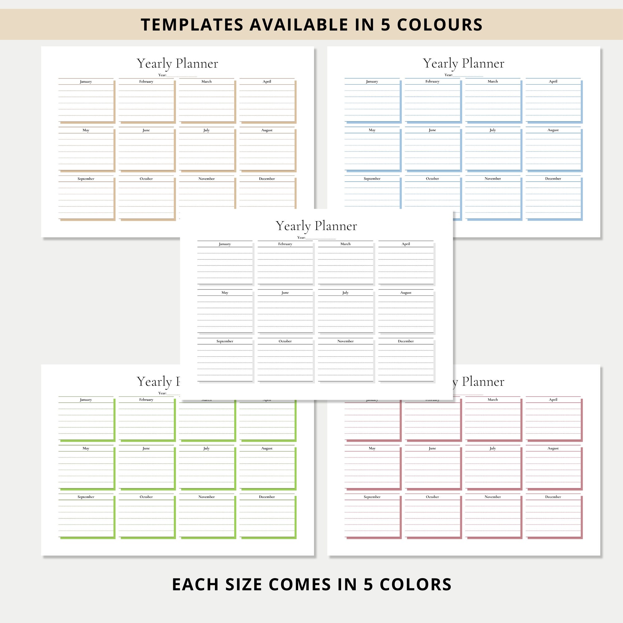 Year at A Glance Printable & Fillable, Yearly Overview, Yearly Planner ...