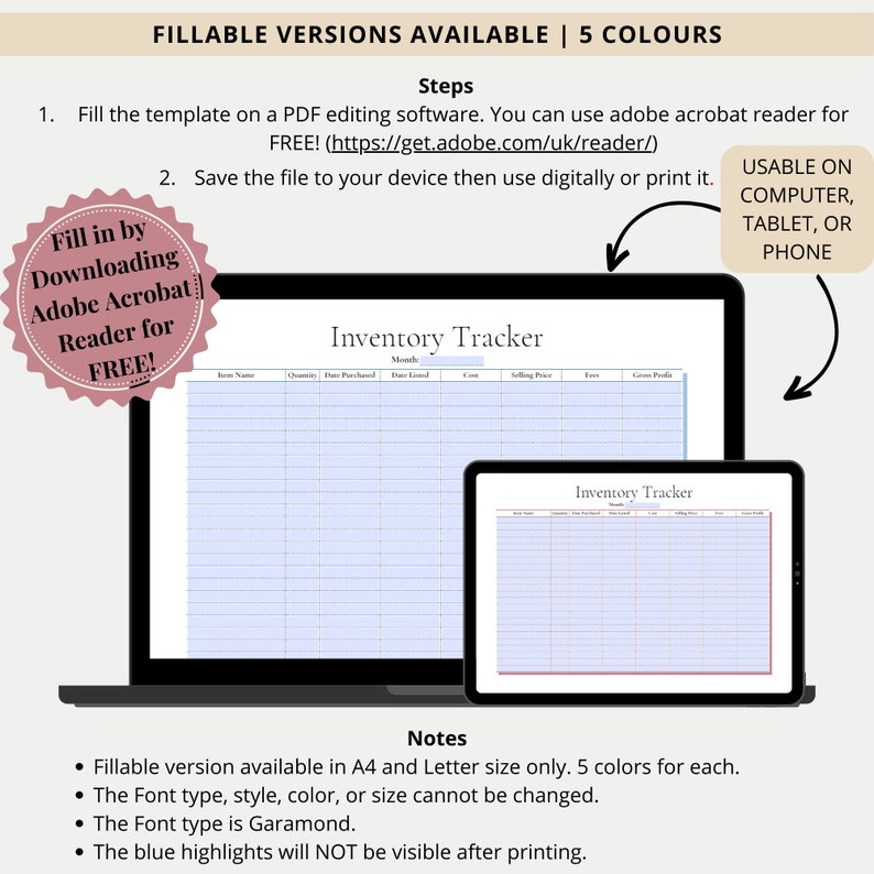 Inventory Tracker Sheet Printable & Fillable, Product Inventory Log ...