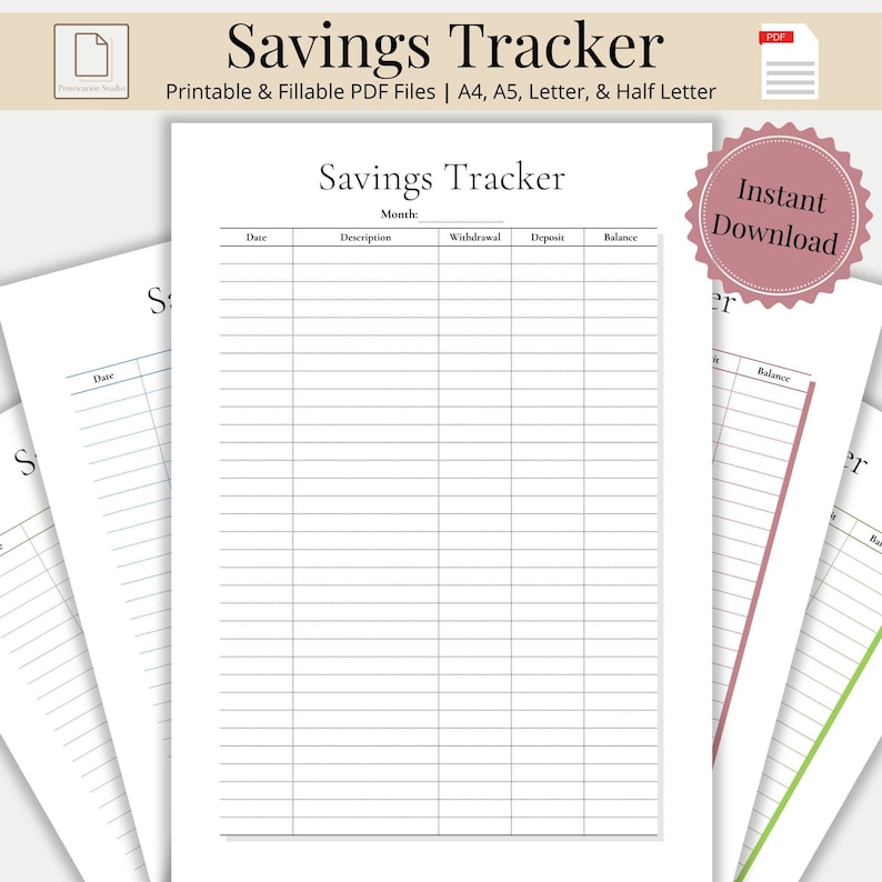 Savings Tracker Printable & Fillable Monthly Savings - Etsy