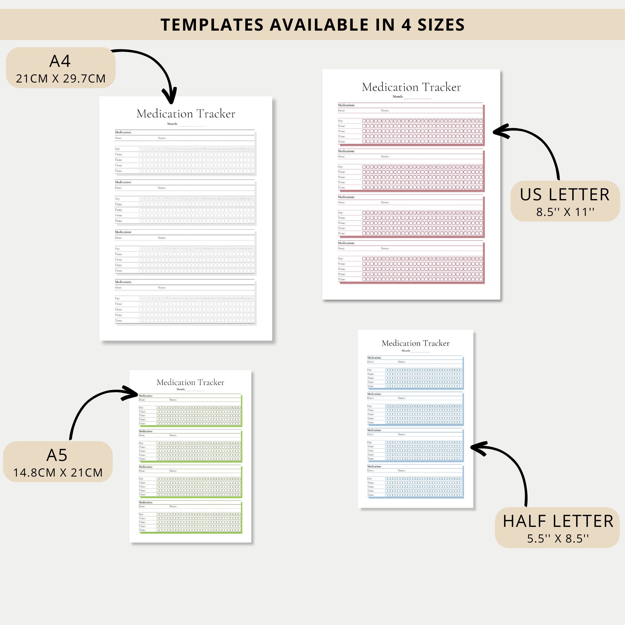 Monthly Medication Tracker Printable & Fillable, Medication Log ...