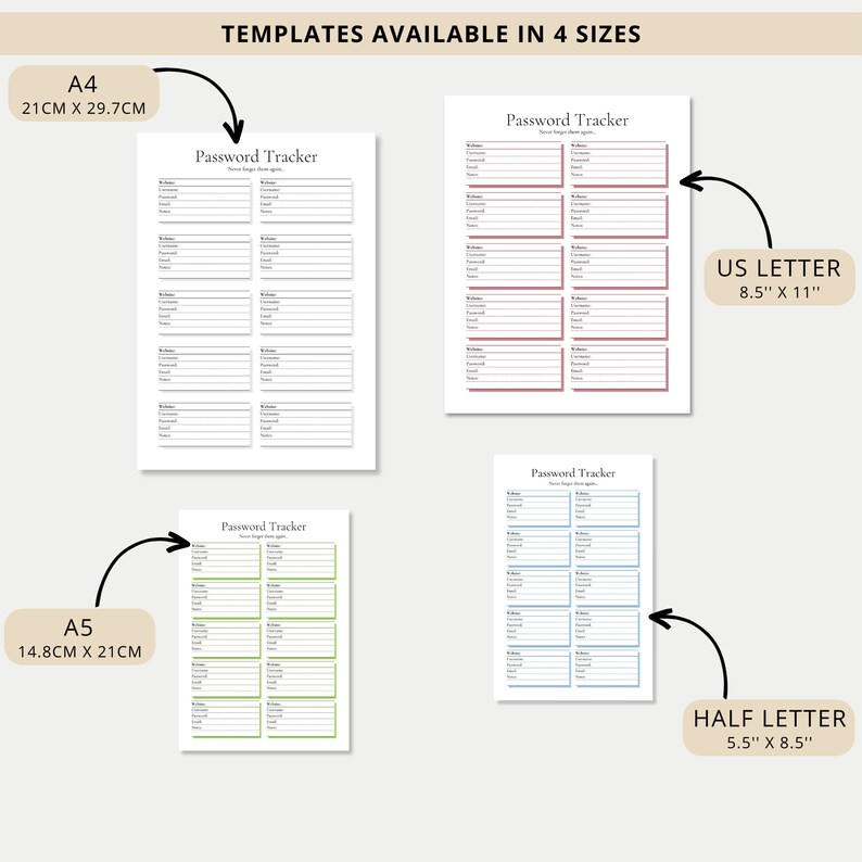 Password Tracker Printable, Fillable Password Journal, Username and ...