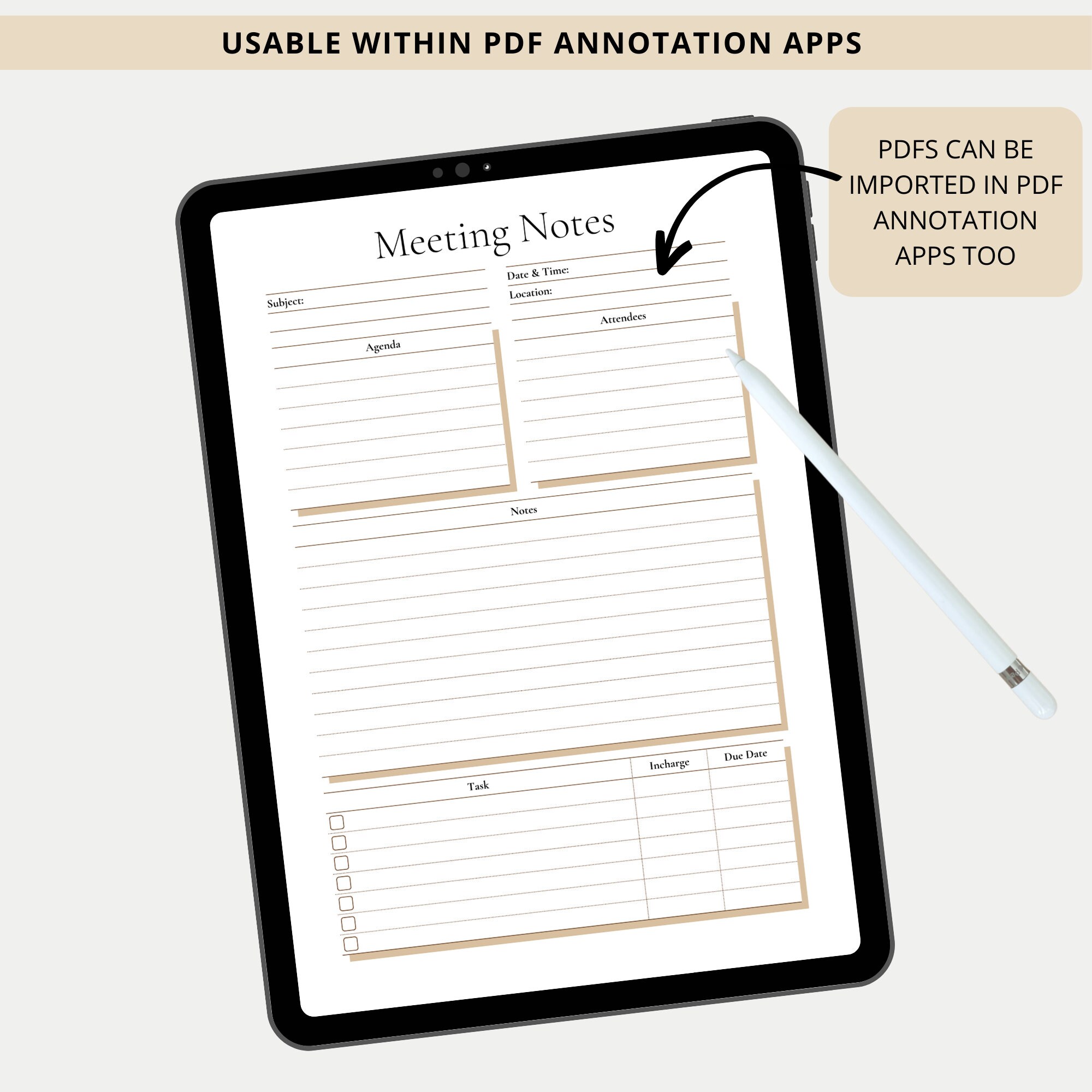 Meeting Notes Template Printable, Fillable, Editable, Meeting Minutes ...