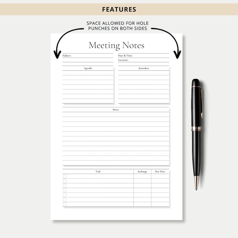 Meeting Notes Template Printable, Fillable, Editable, Meeting Minutes ...