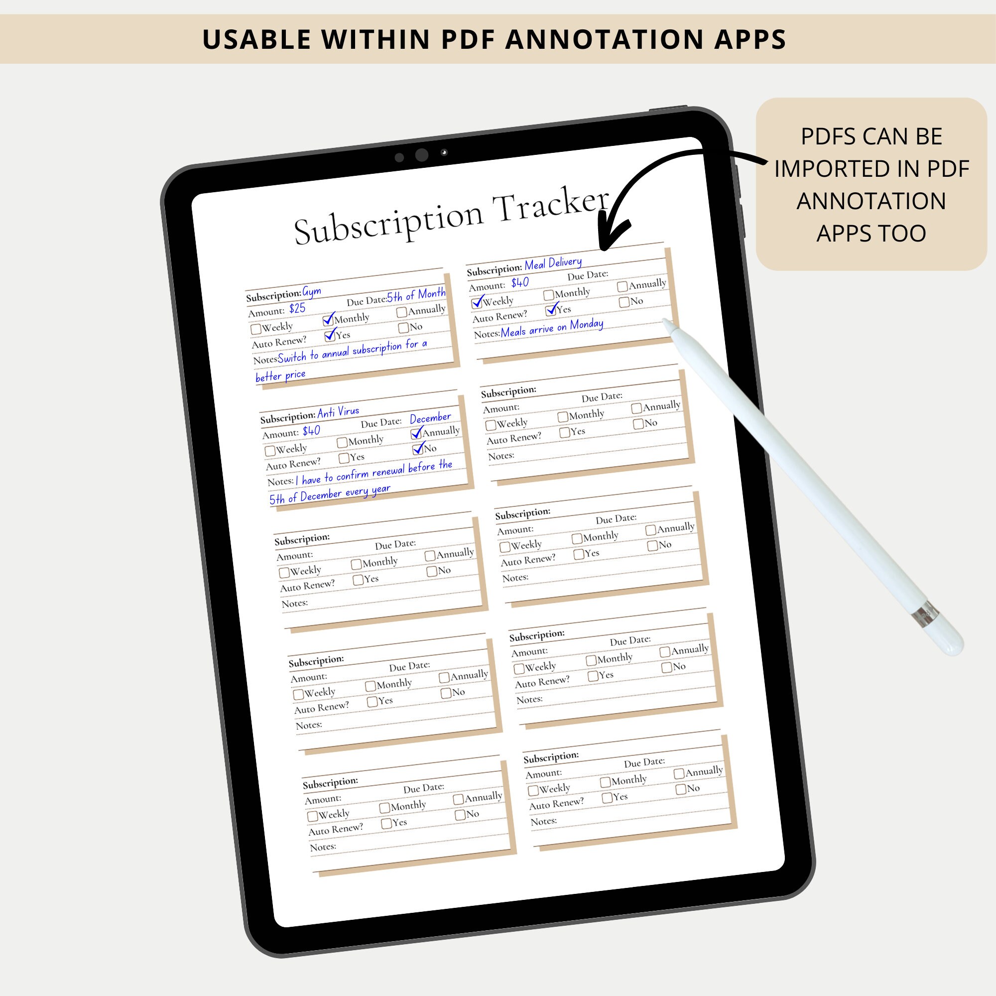 Subscription Tracker Printable & Fillable, Monthly Subscription ...