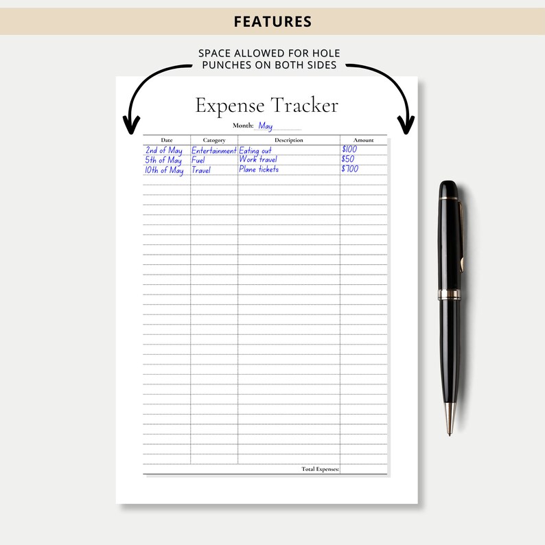 Expense Tracker Printable & Fillable Business Expense Log, Expense ...