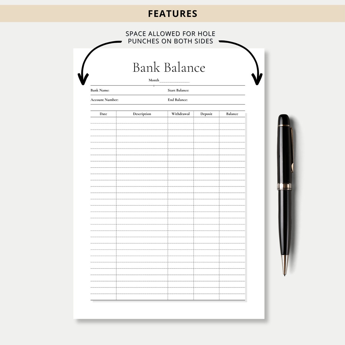Bank Balance Printable & Fillable, Balance Sheet Template, Bank Account ...