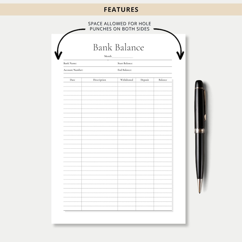 Bank Balance Printable & Fillable, Balance Sheet Template, Bank Account ...