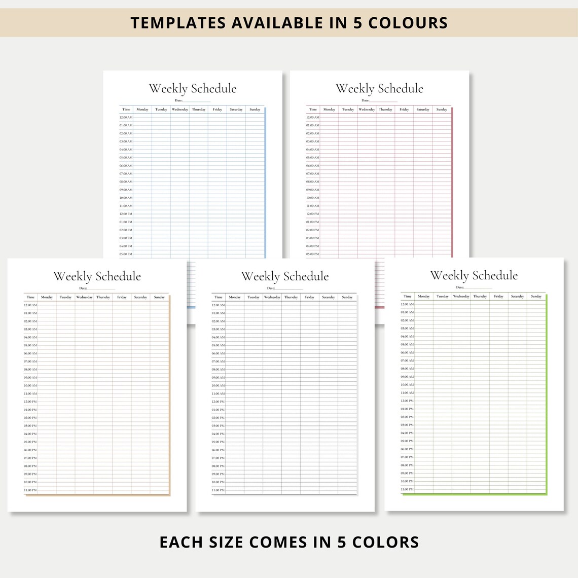 24 Hour Weekly Schedule, 24 Hour Daily Planner Printable & Fillable ...