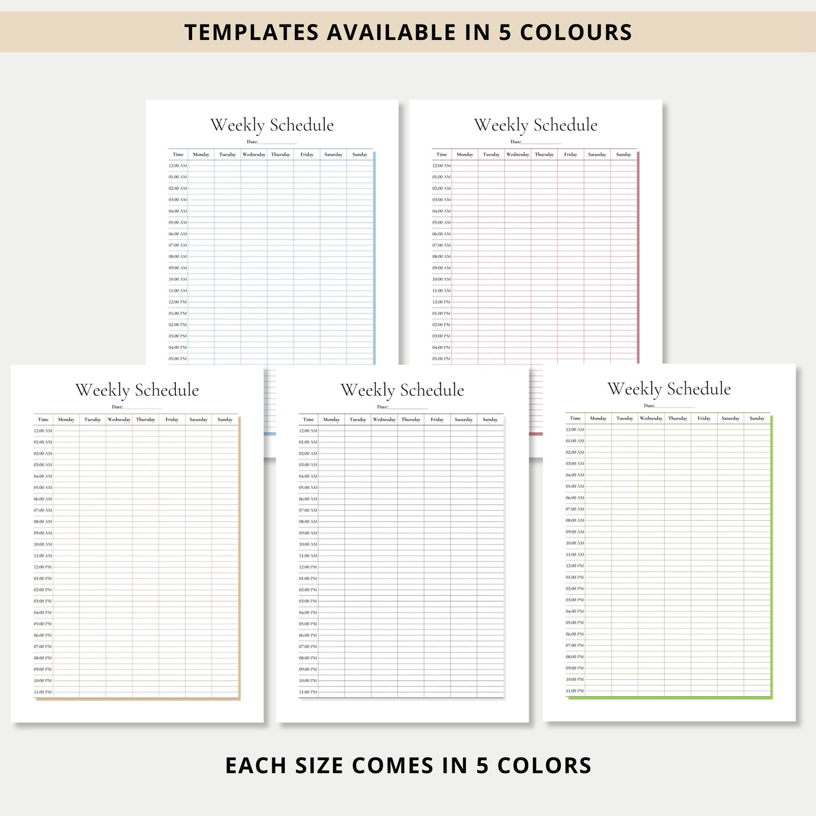 24 Hour Weekly Schedule, 24 Hour Daily Planner Printable & Fillable ...